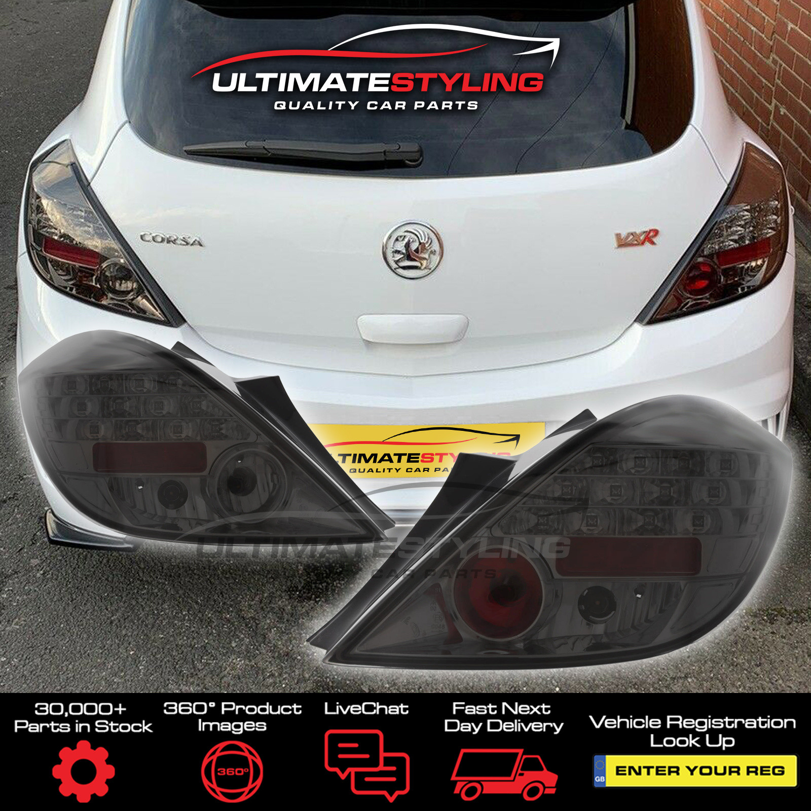 Vauxhall Corsa Performance Rear / Tail Lights - LED Style - Smoked lens ...